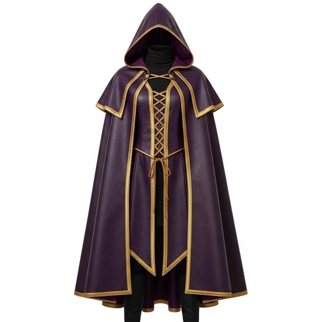 Amethyst Seer – Handmade Purple Leather Hooded Cloak With Vest ...