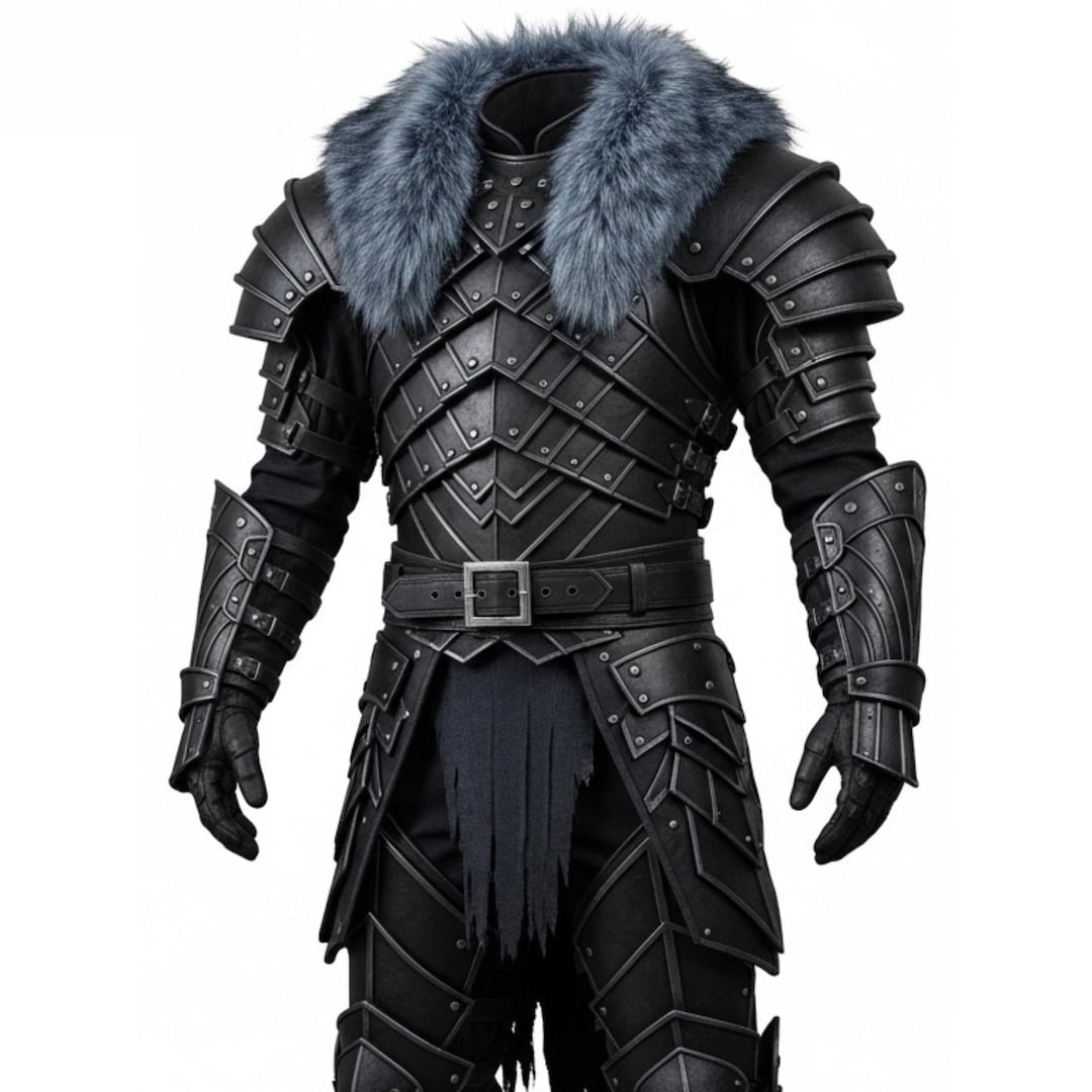 Wintermaw Revenant – Handmade Black Leather Fantasy Armor With Blue Fur ...