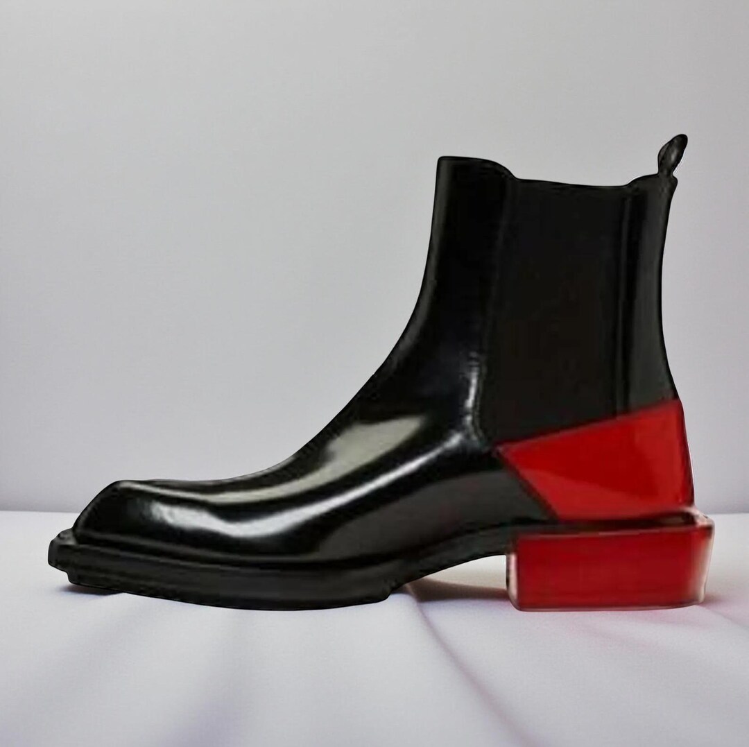 Men's Black and Red Half Chelsea Boots - Etsy