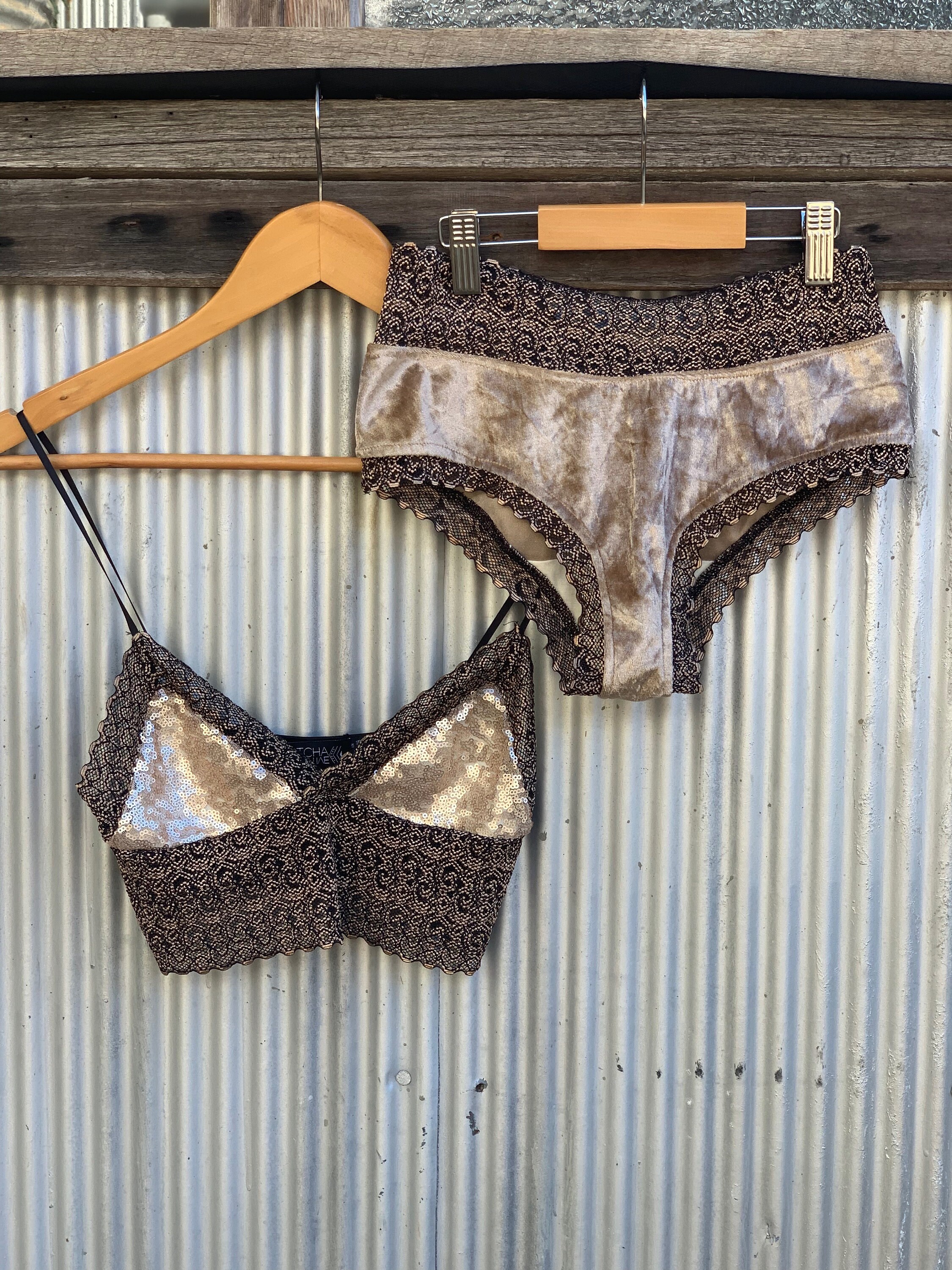 Champagne Velvet Lace Knickers Briefs Mid Rise - Etsy