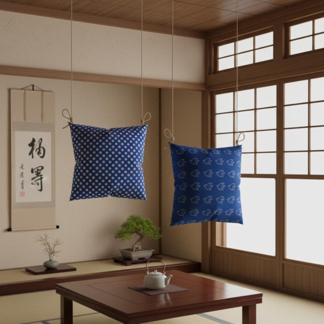 HIBICALM | Japanese Wa-gara Cushion: Chidori (success) & Mame-shibori ...