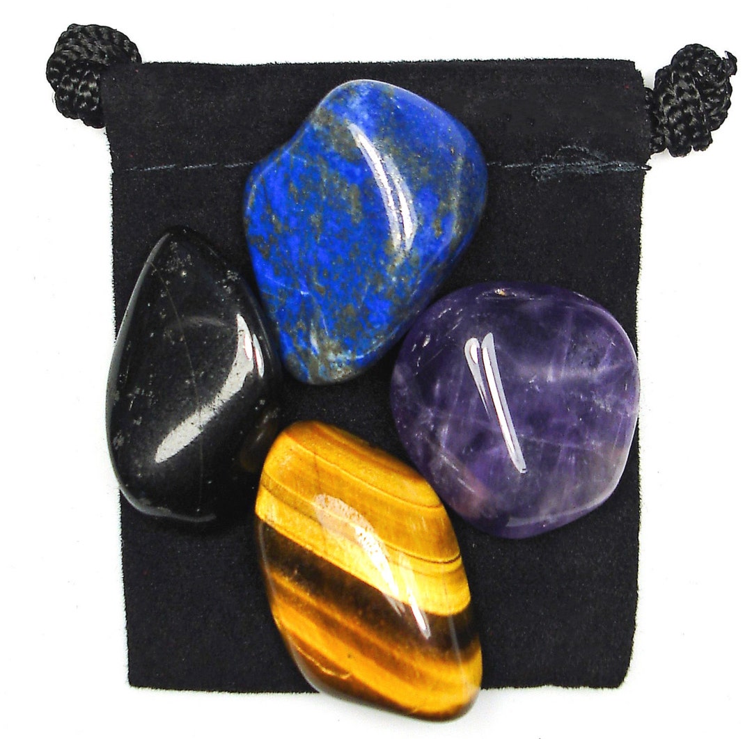 PSYCHIC ATTACK BLOCKER Tumbled Crystal Healing Set 4 Gemstones W ...