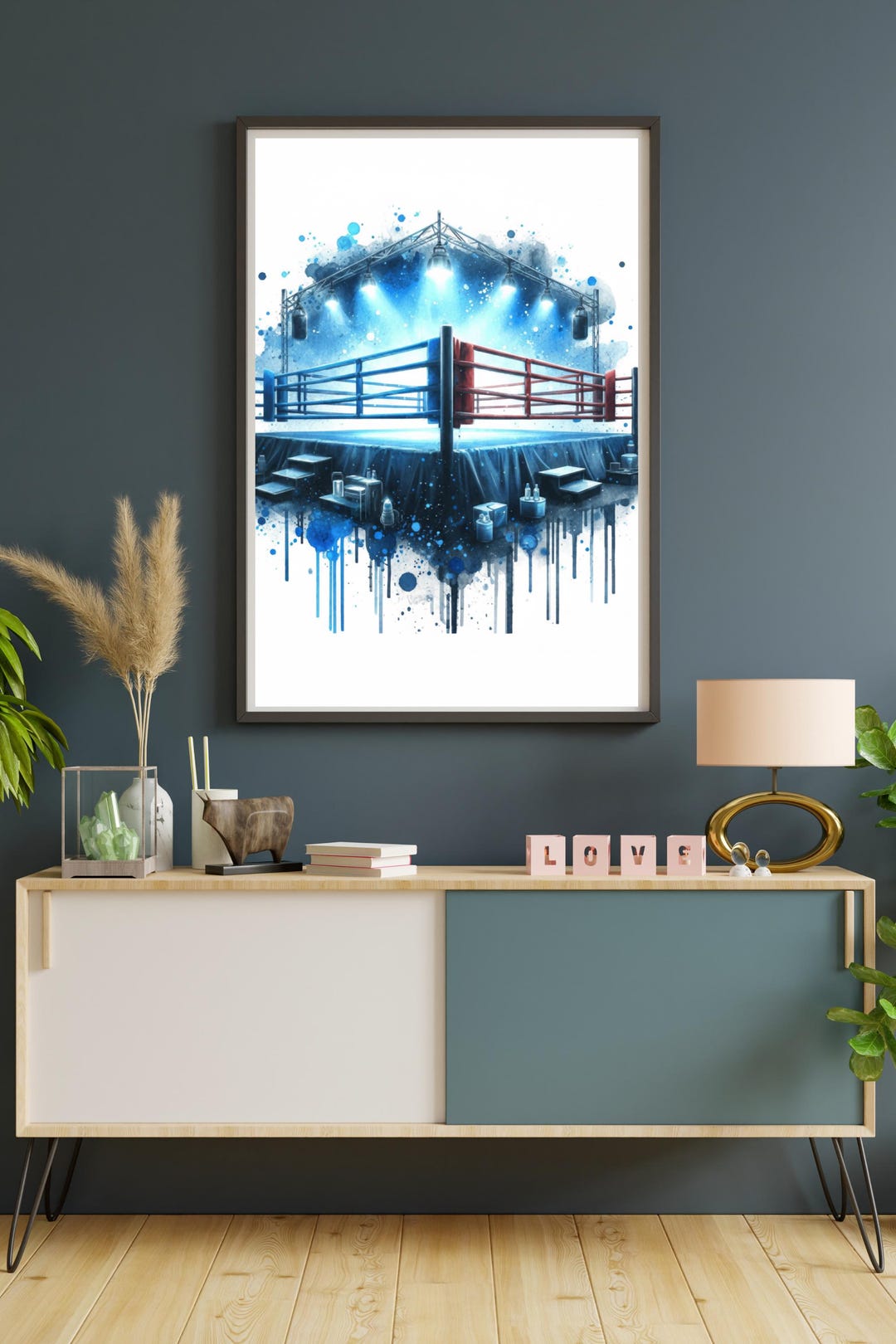 Boxing Wall Art Prints - Boxer Posters | Blue Watercolour Boxing Poster ...