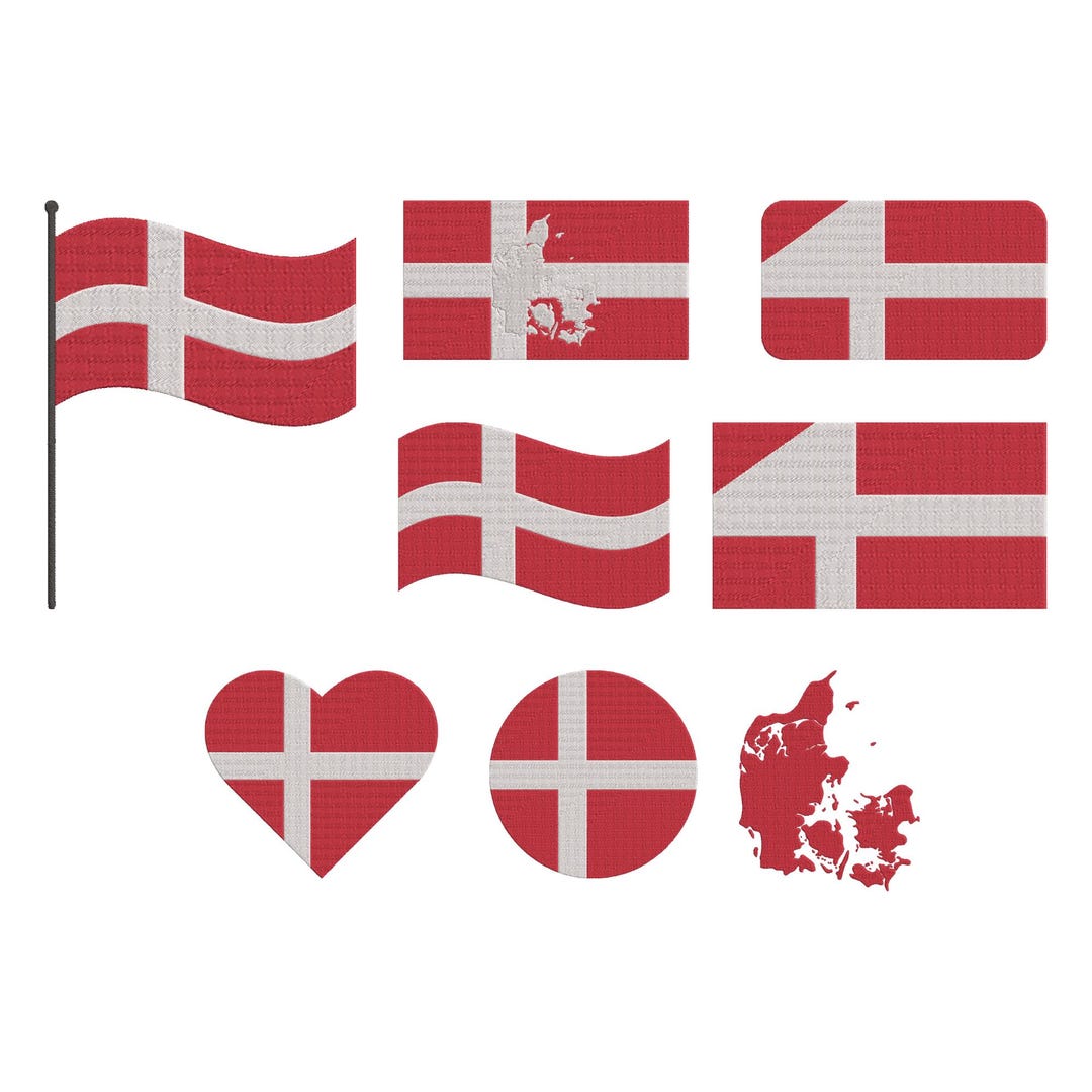 Denmark Flag Embroidery Design, Denmark Flag Machine Embroidery File, 8 ...