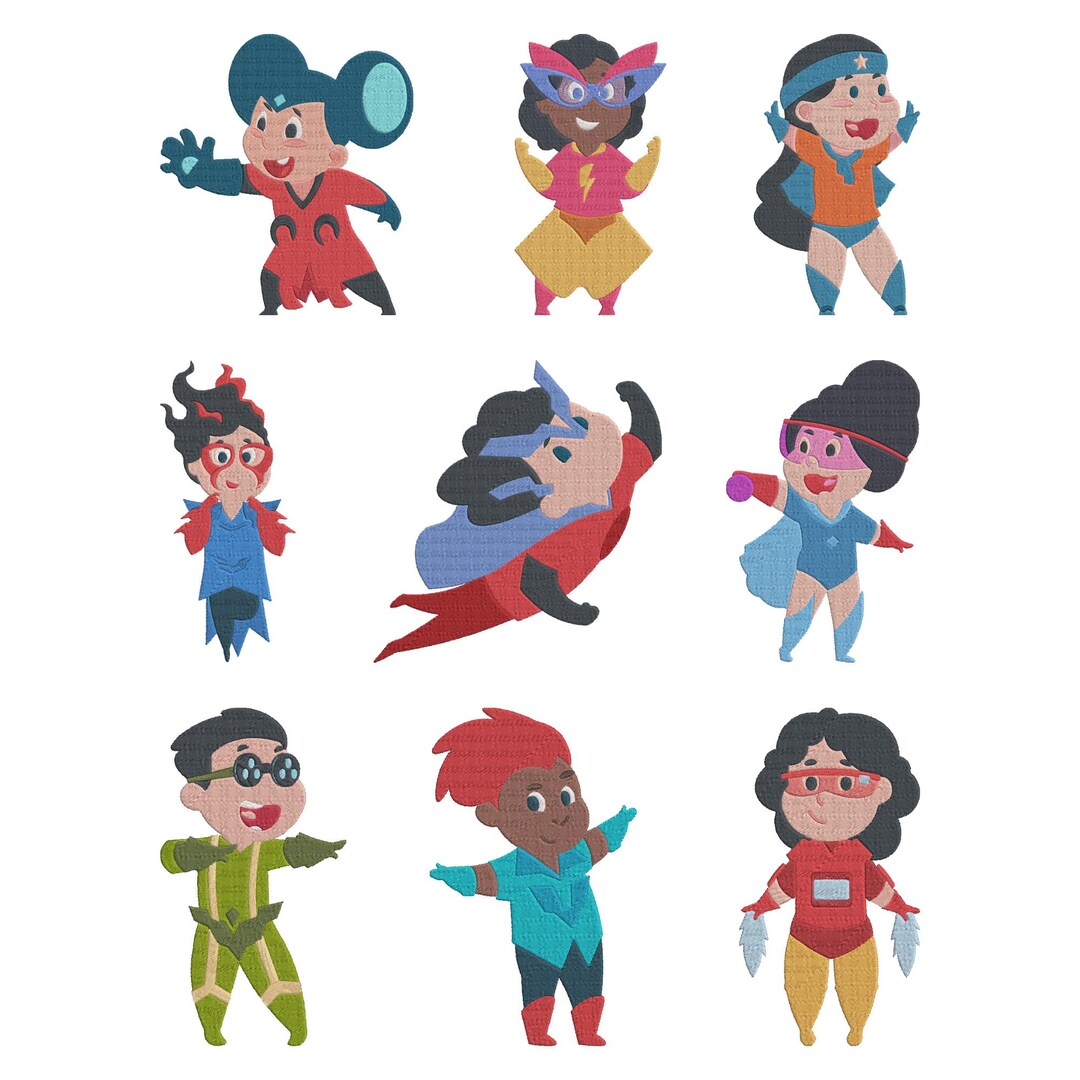 Kids Superhero Embroidery Design, Hero Girl Boy Cartoon Superhero ...
