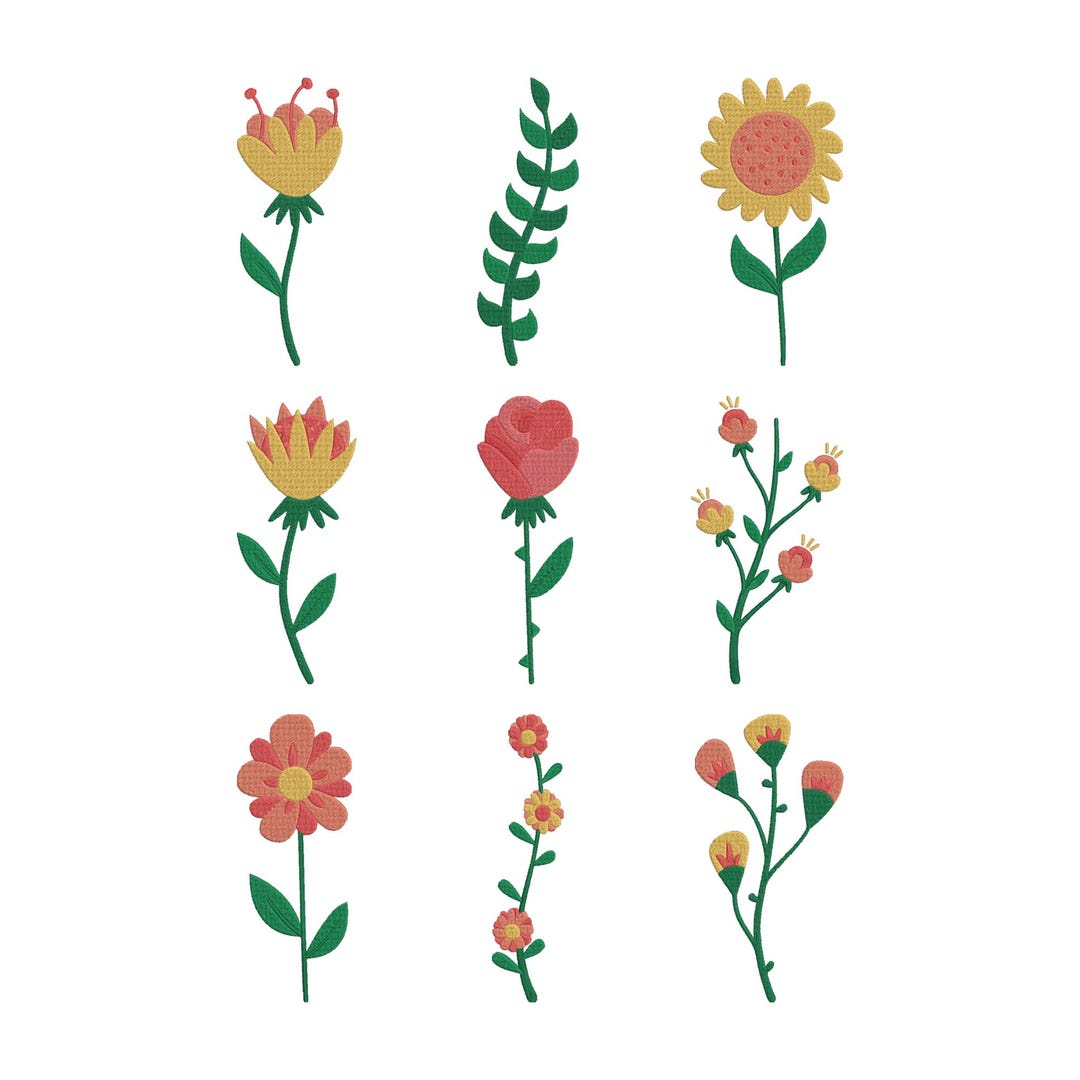 Flower Hand Design, Flower Machine Embroidery File, 9 Design, 6 Size ...