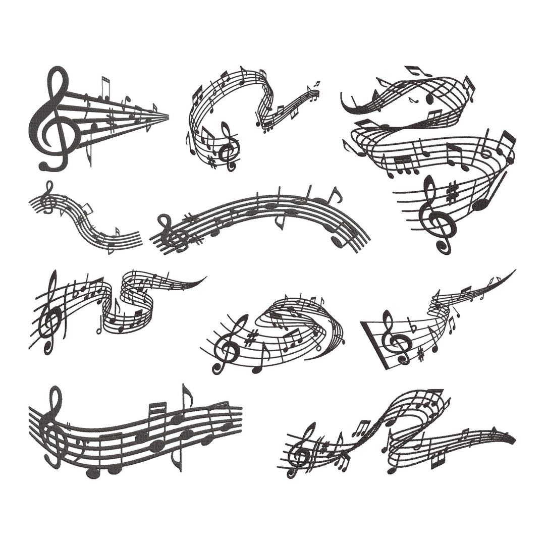 Music Notes Embroidery Design, Music Notes Machine Embroidery File, 10 ...