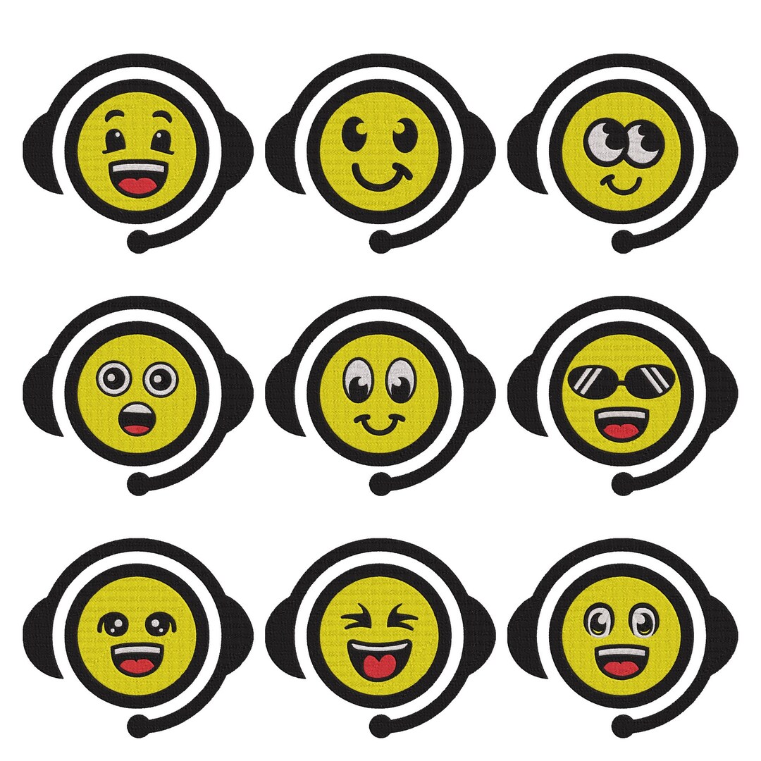 Headphone Emoji Embroidery Design, Smiley Face Headset Machine ...
