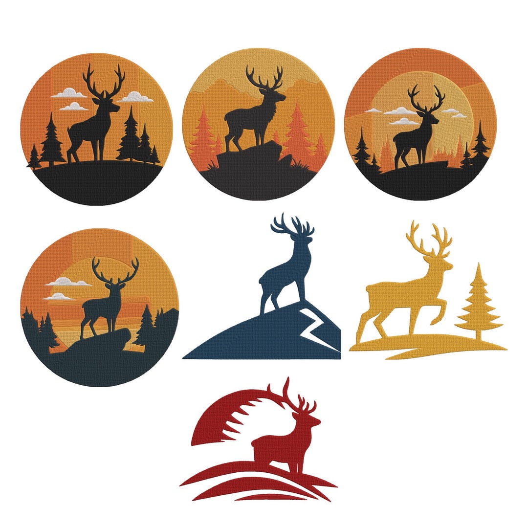 Deer Stag Mountain Wildlife Embroidery Design, Stag Silhouette Mountain ...