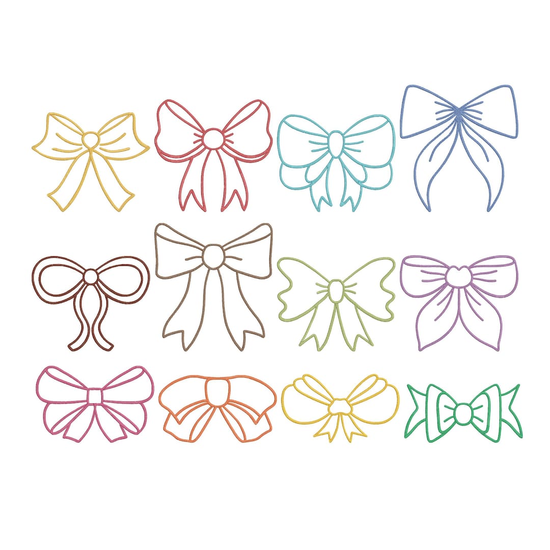 Ribbon Bow Outline Machine Embroidery Bundle, Set of 12, Girly ...