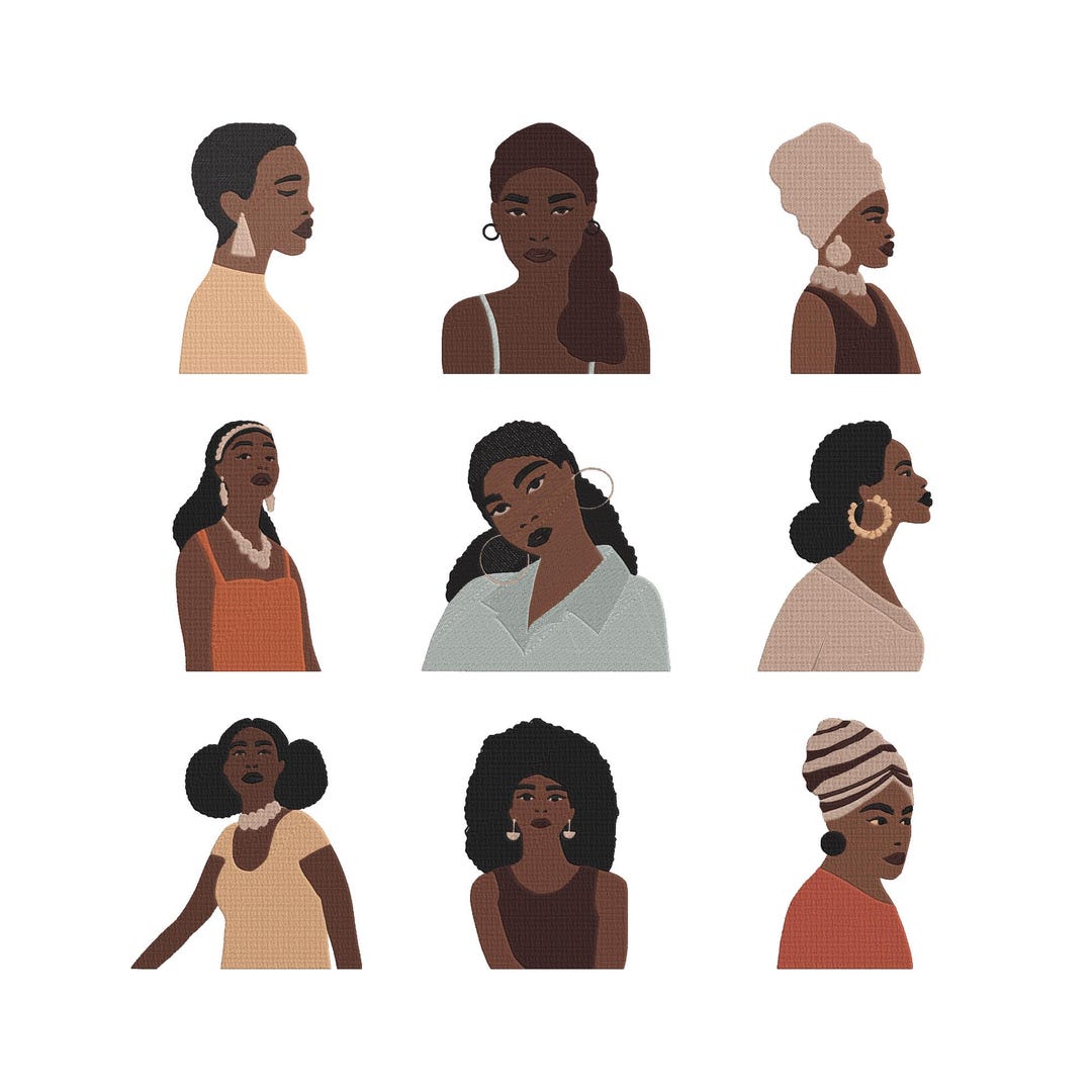 Melanin Beauty Machine Embroidery Bundle, Set of 9, Afro Woman ...