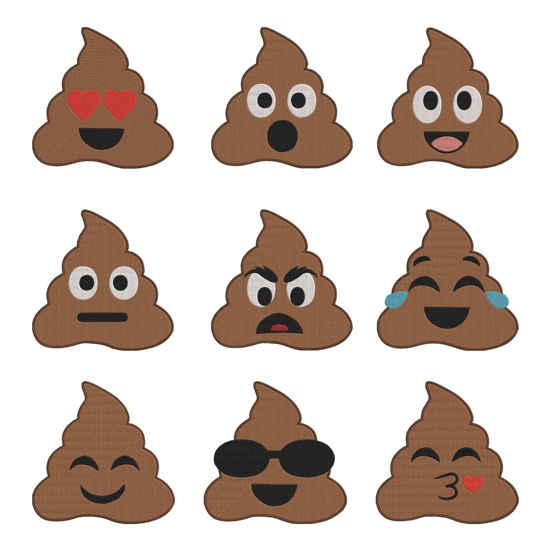 Poop Emoji Embroidery Design, Funny Emoji Smiley Poop Faces Humor ...