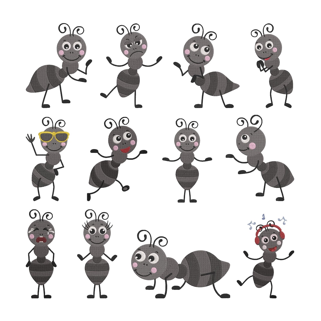 Cartoon Ant Machine Embroidery Bundle, Set of 12, Funny Insect ...