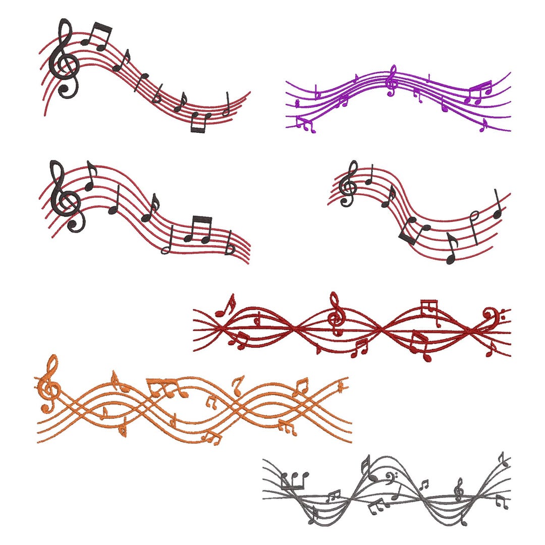 Music Notes Staff Line Embroidery Design, Music Notes Staff Line ...