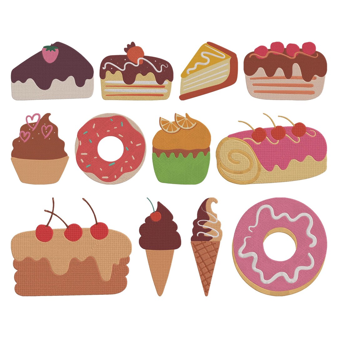 Sweet Dessert Cake Ice Cream Embroidery Design, Cake Donut Ice Cream ...