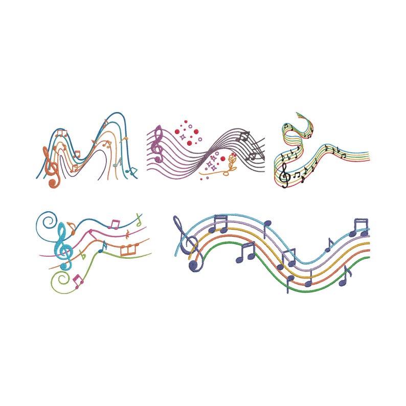 Music Notes Embroidery Design, Color Full Music Notes Machine ...