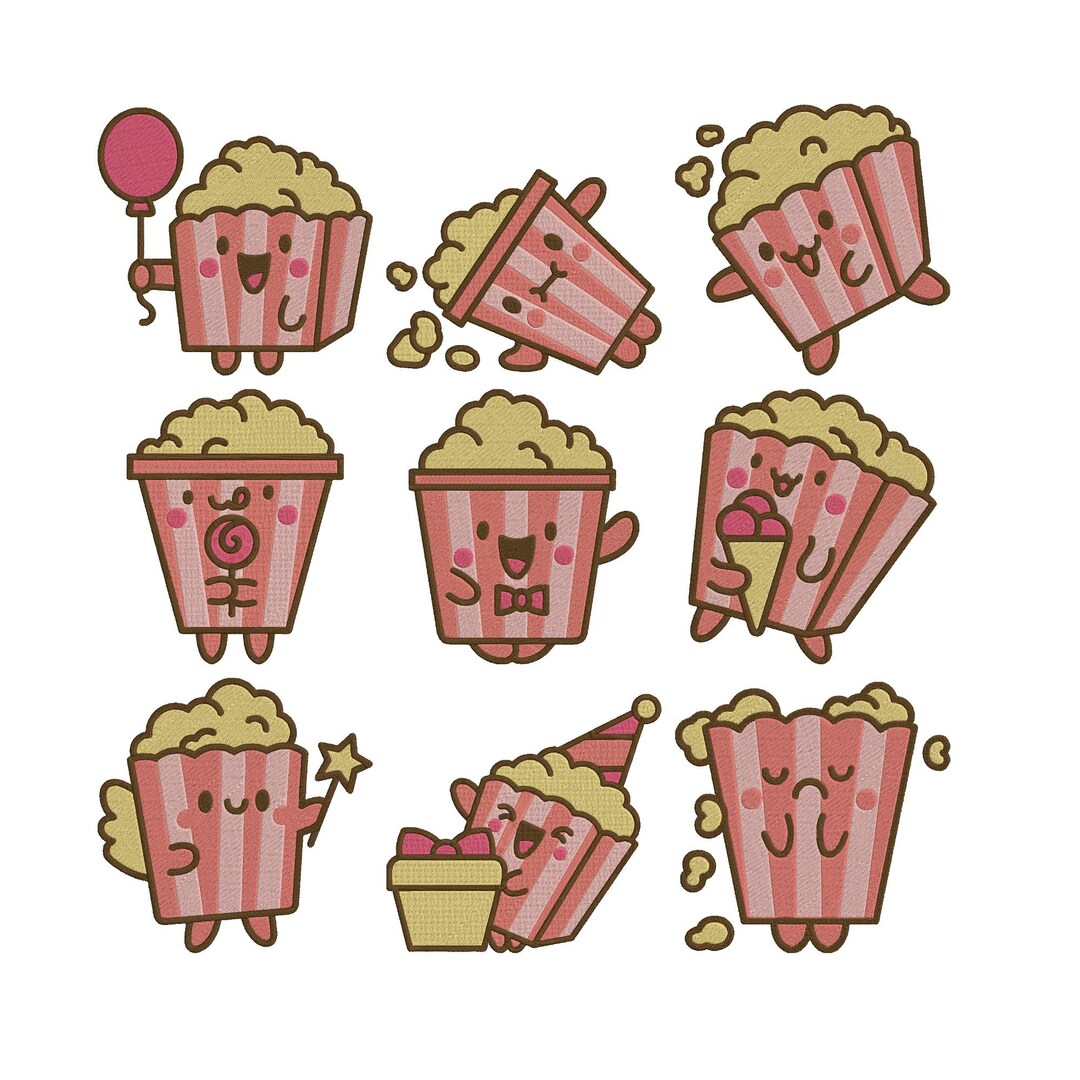 Popcorn Snack Machine Embroidery Bundle, Set of 9, Food Box Embroidery ...