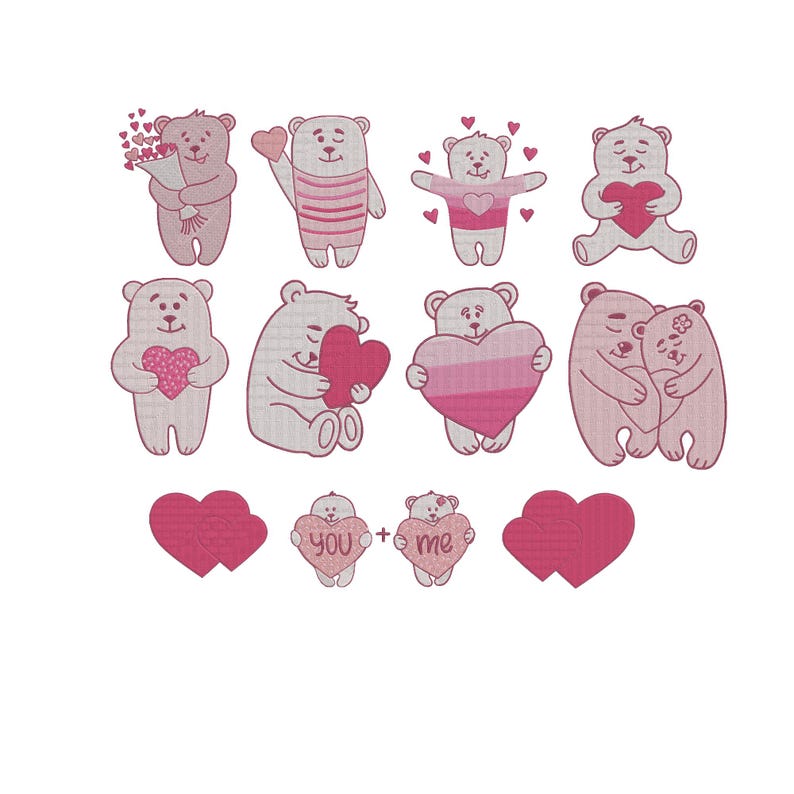 Valentine Bear Machine Embroidery Bundle, Set of 11, Love Teddy ...