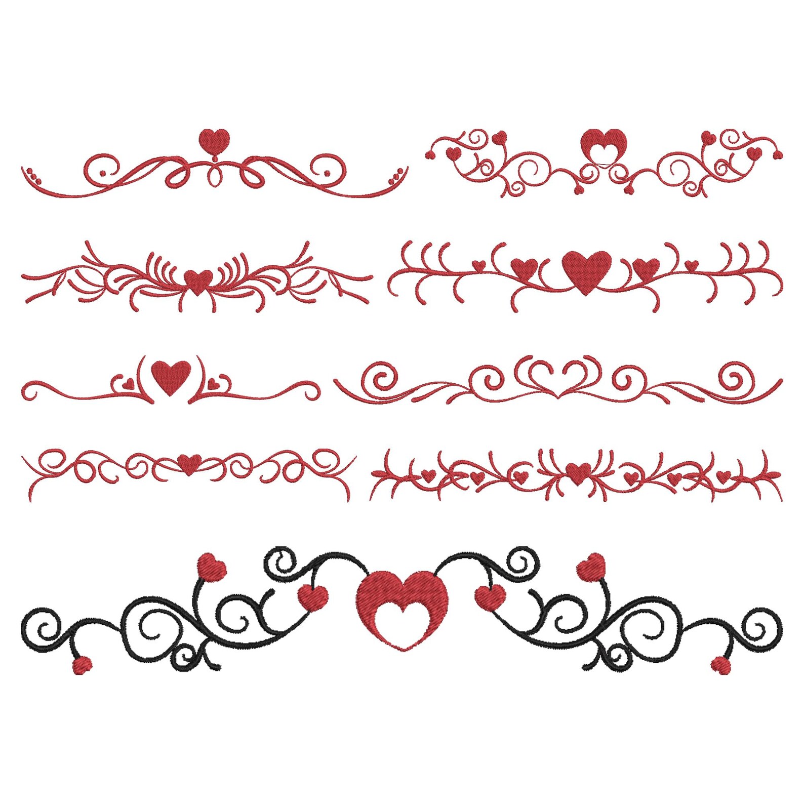 Heart Border Swirl Embroidery Design, Valentine Swirl Floral Divider ...
