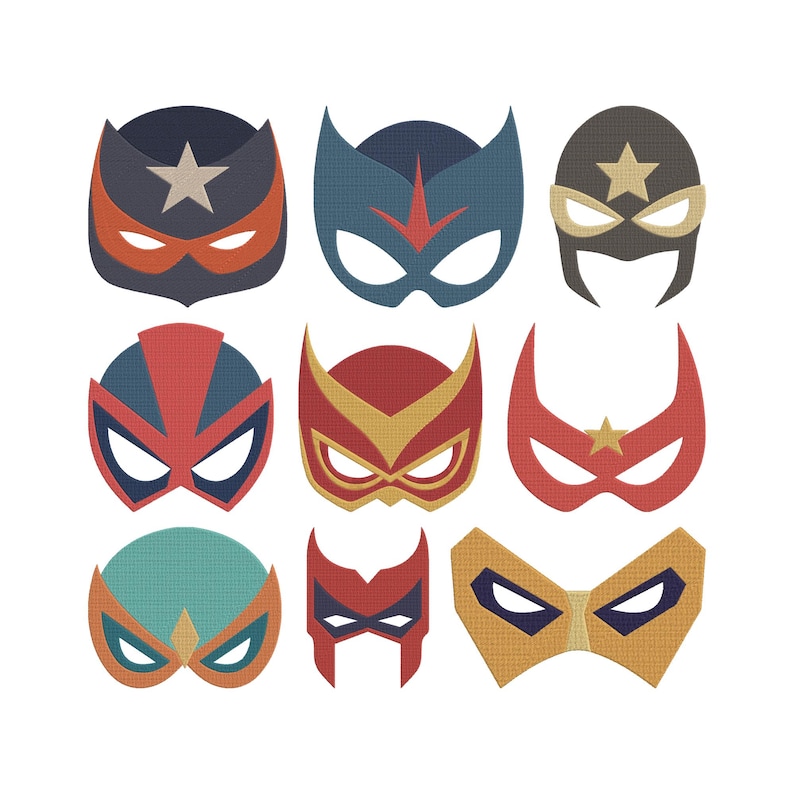 Superhero Mask Machine Embroidery Design, Set of 9, Toy Embroidery ...