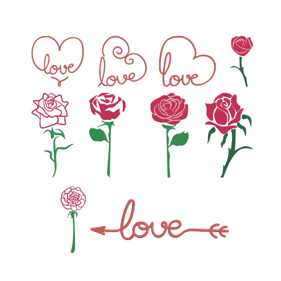 Rose Flower Valentine Love Embroidery Design, Rose Flower Valentine ...