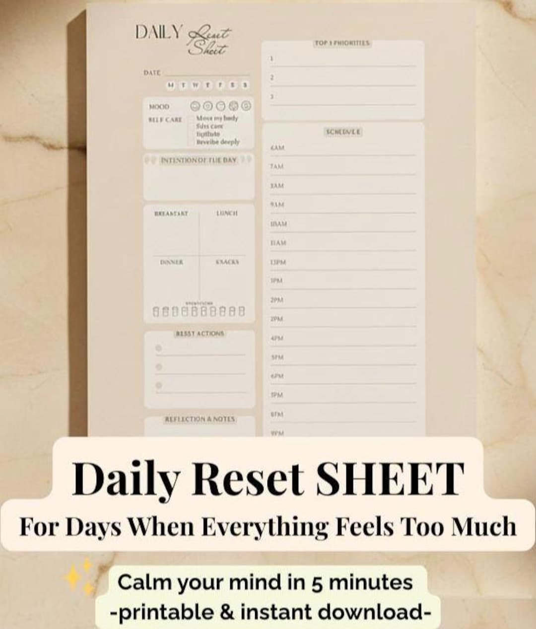 Daily Reset Sheet Printable | Minimalist Routine Planner | Aesthetic ...