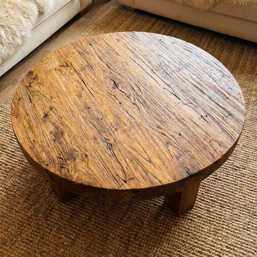 Handmade Reclaimed Wood Coffee Table-rustic Round Industrial Center ...