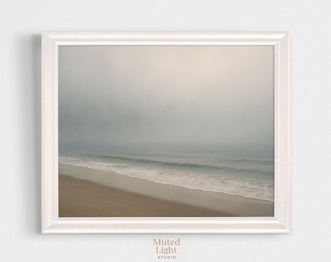 Muted Cloudy Beach Decor, Foggy Abstract Ocean Wall Art, - Etsy