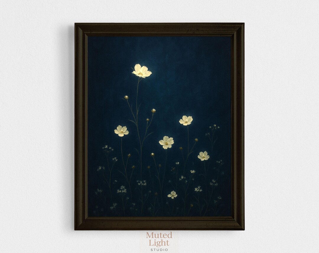 Mystical Floral Decor, Muted Flower Portrait, Glowing Yellow Blooms - Etsy