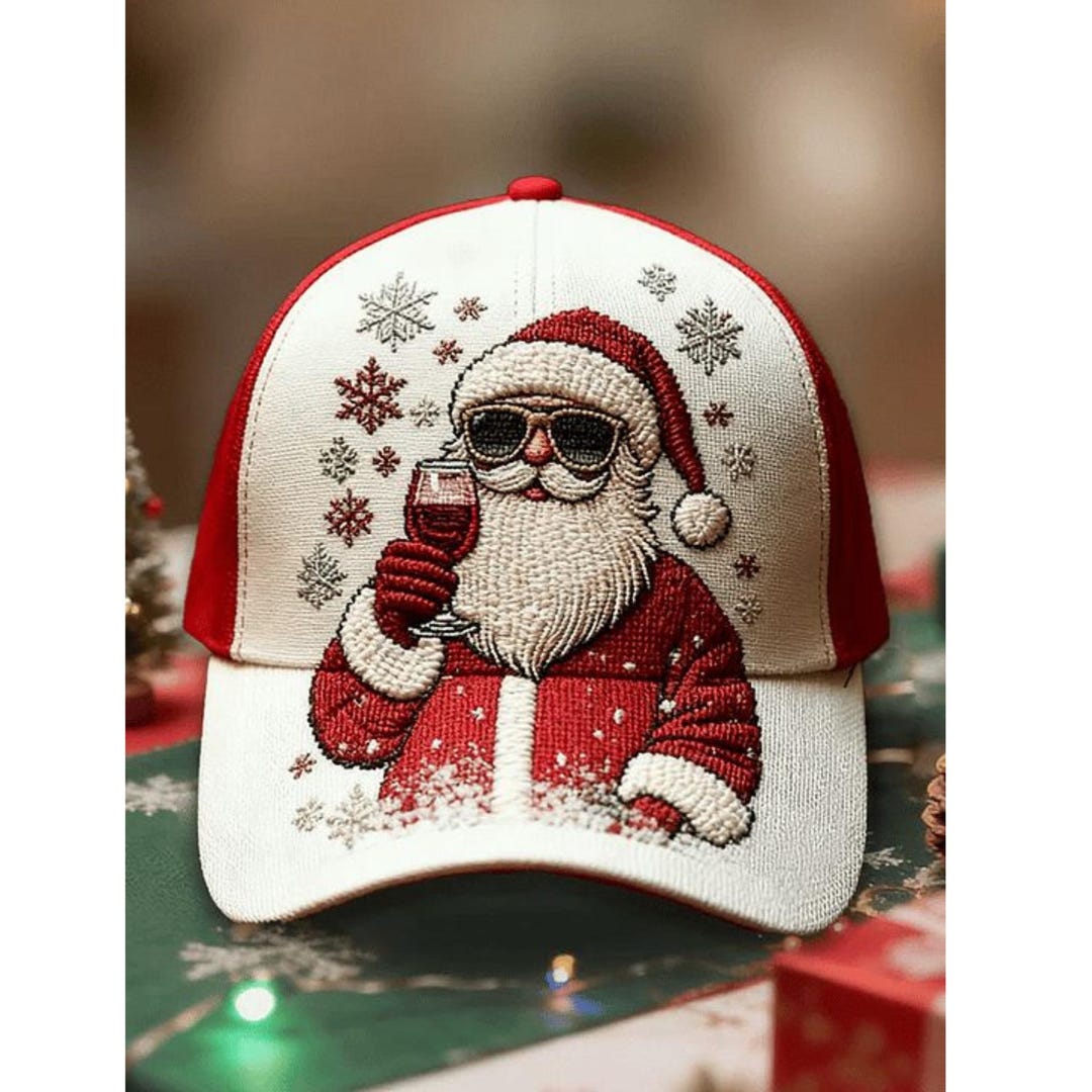 Funny Santa Baseball Cap With Wine Glass | Embroidered Cool Santa Hat ...