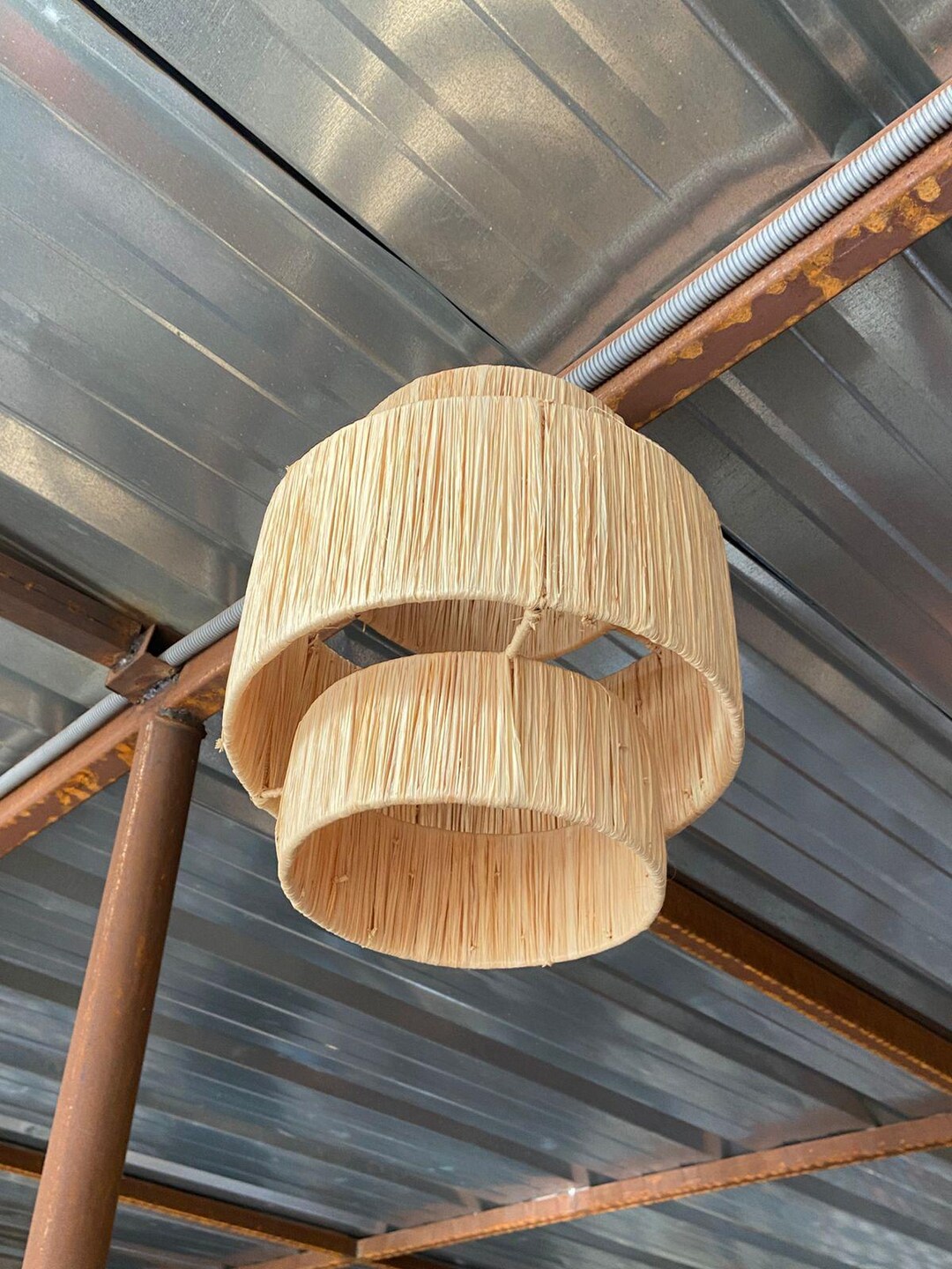 Handmade Raffia Lampshade 55cm | Natural Woven Pendant Light | Boho ...