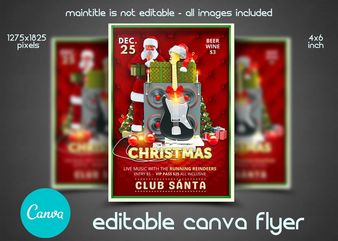 Editable Christmas Themed Party Flyer | Holiday DJ Nights | Xmas Bash ...