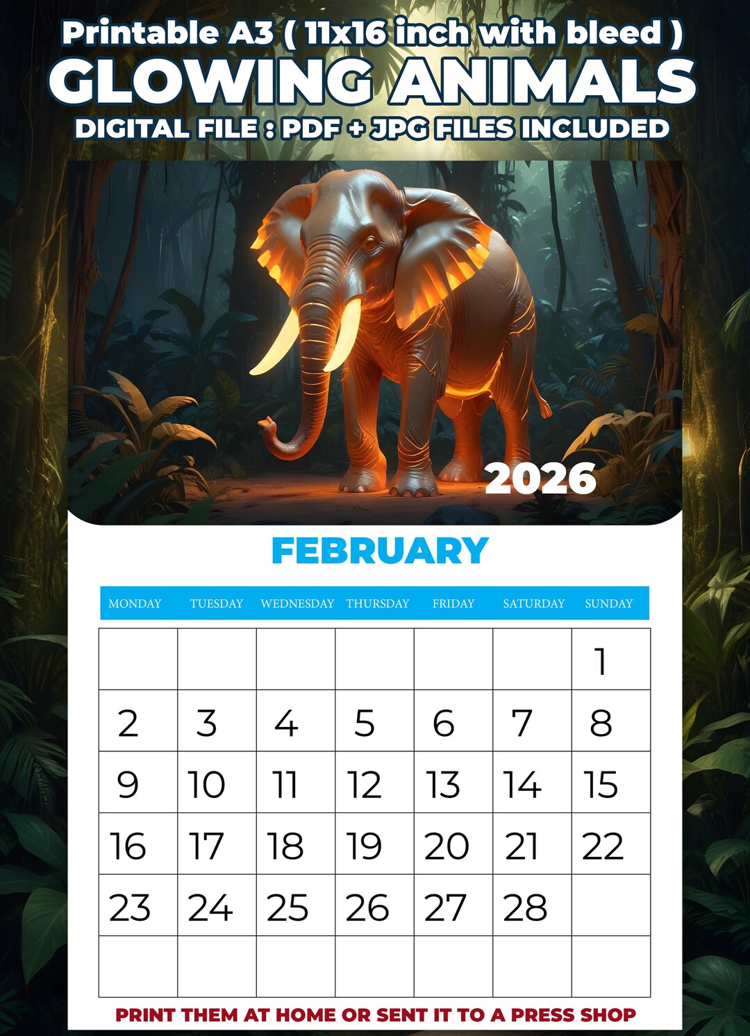 Wall Calendar Animals, Wild Animals Planner, Jungle Calendar 2016 ...