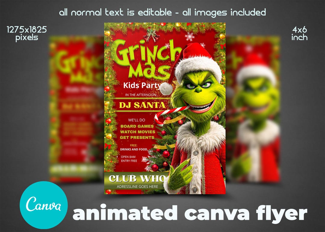 Animated Grinch Invite , Grinchmas Party Flyer, Christmas Party, Kids ...