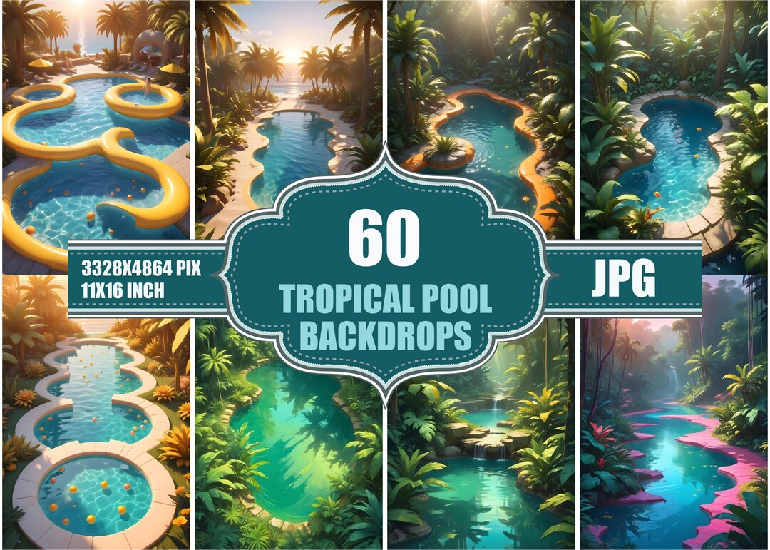 60 Tropical Pool Backdrops | Beach Party Digital Backgrounds | Luau ...