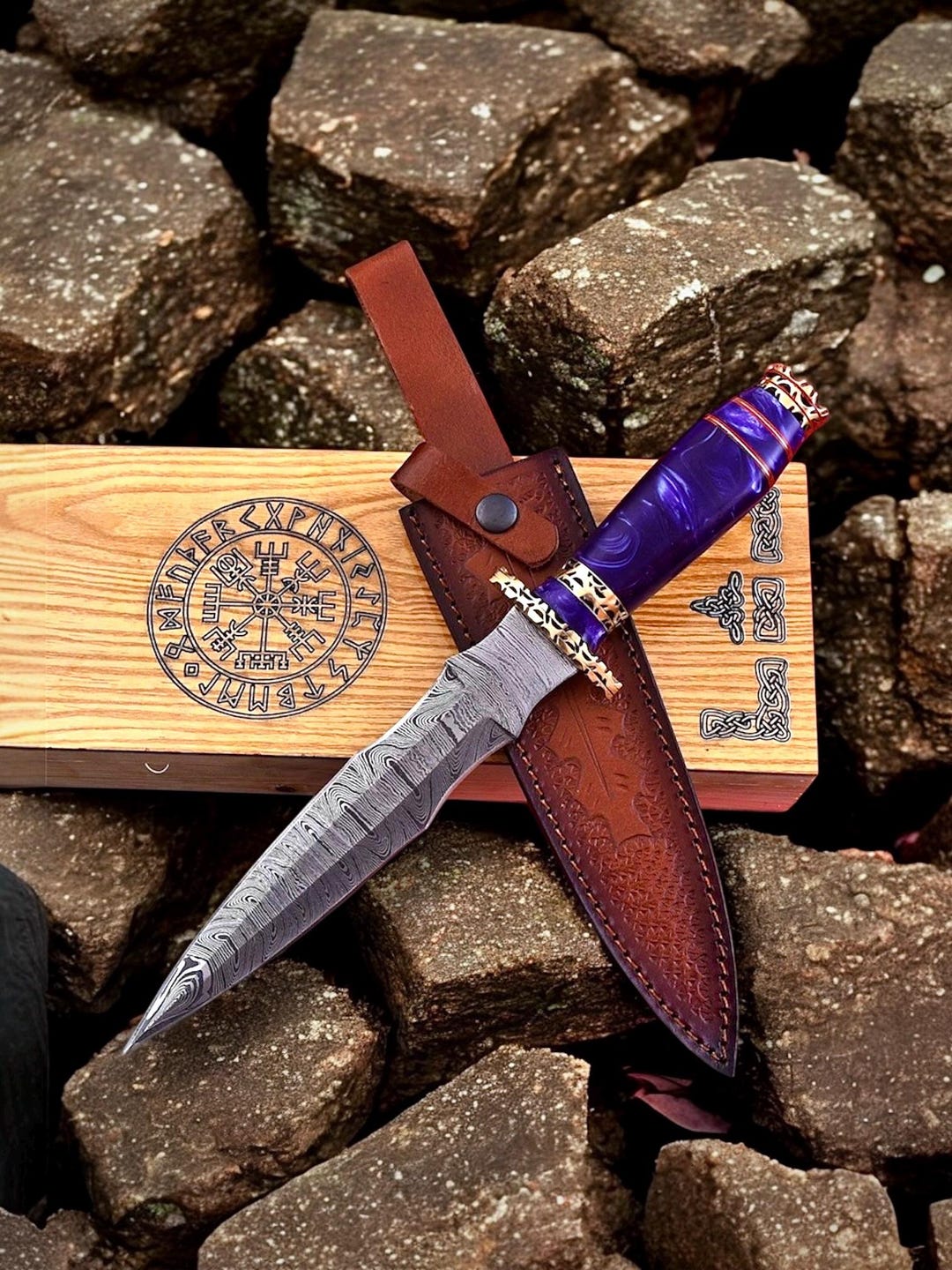 Hand Forged Damascus Steel Athame Dagger | Custom Hunting Knife Gift ...