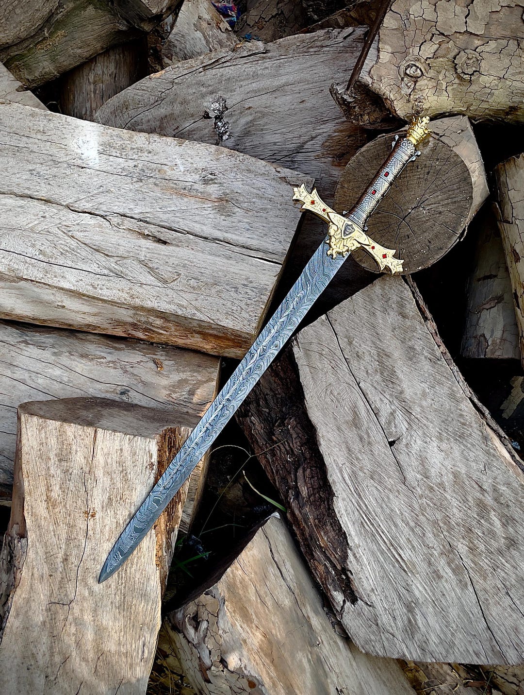 Hand Forged Damascus Steel Templar Sword | Medieval Knight Replica With ...