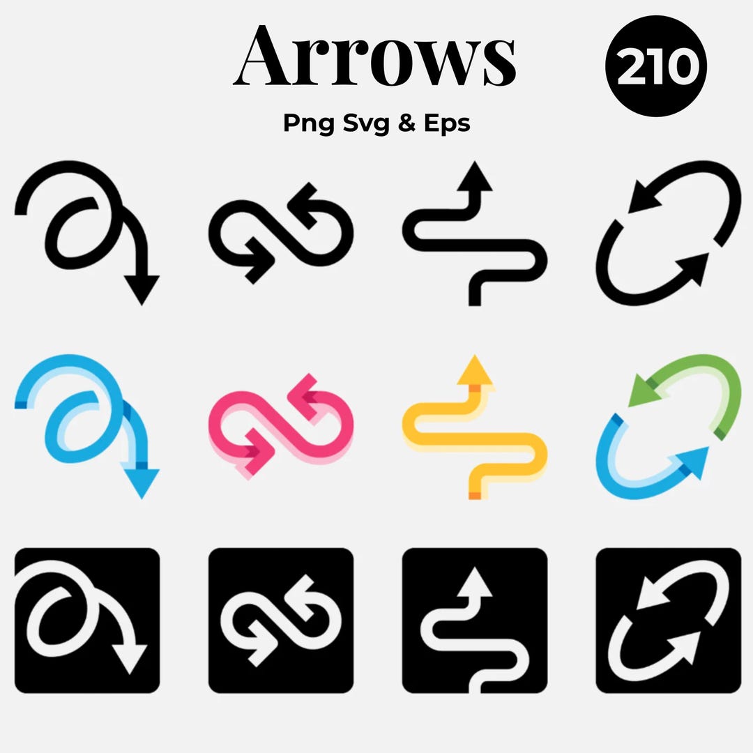 210 Arrow Icons Bundle | Png, Svg and Eps | Minimal Line & Solid Arrows ...