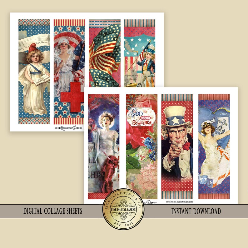 Independence Day Bookmarks Patriotic Printable Vintage | Etsy