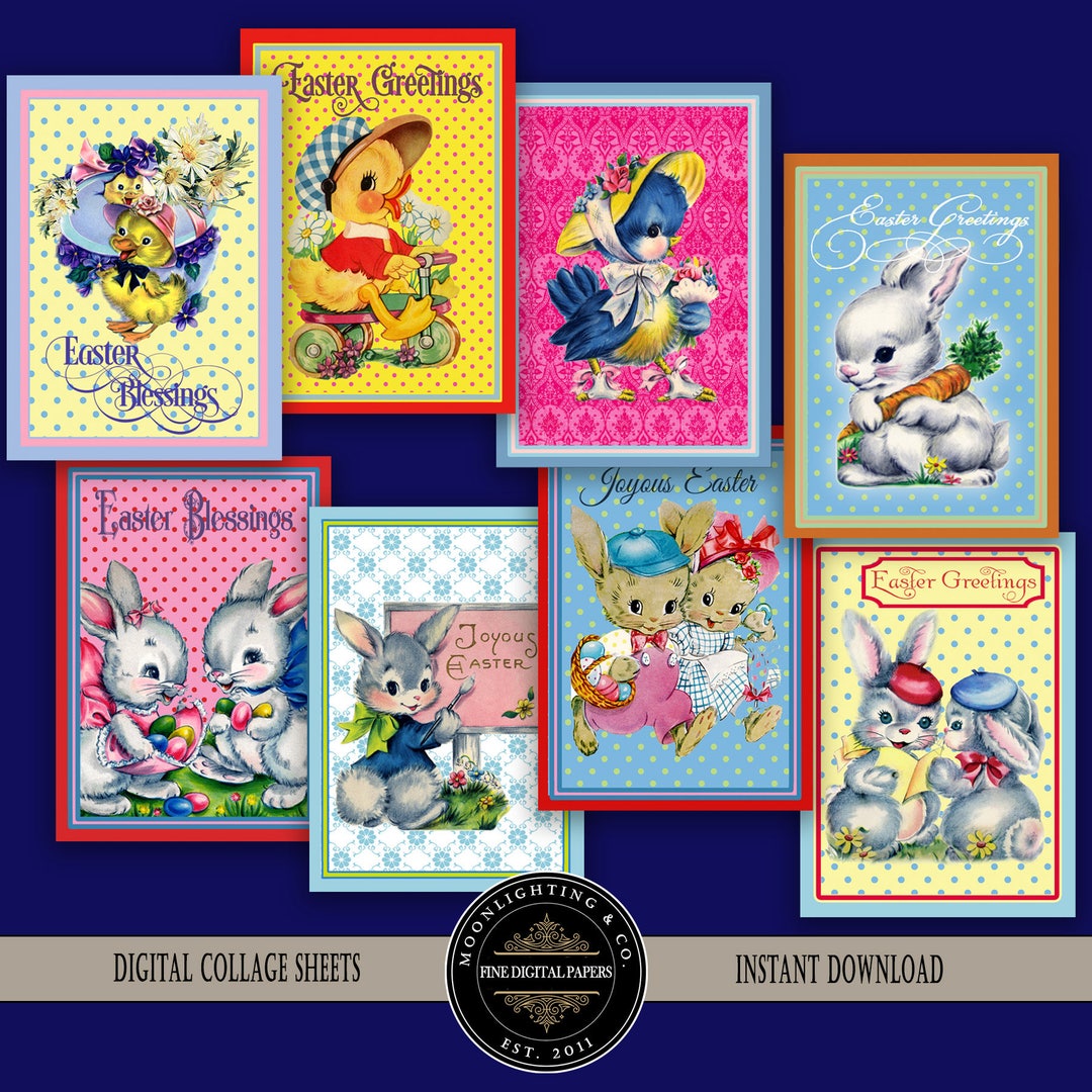 EASTER ATC RETRO Bunny Chick Digital Download Printable Collage Sheet ...