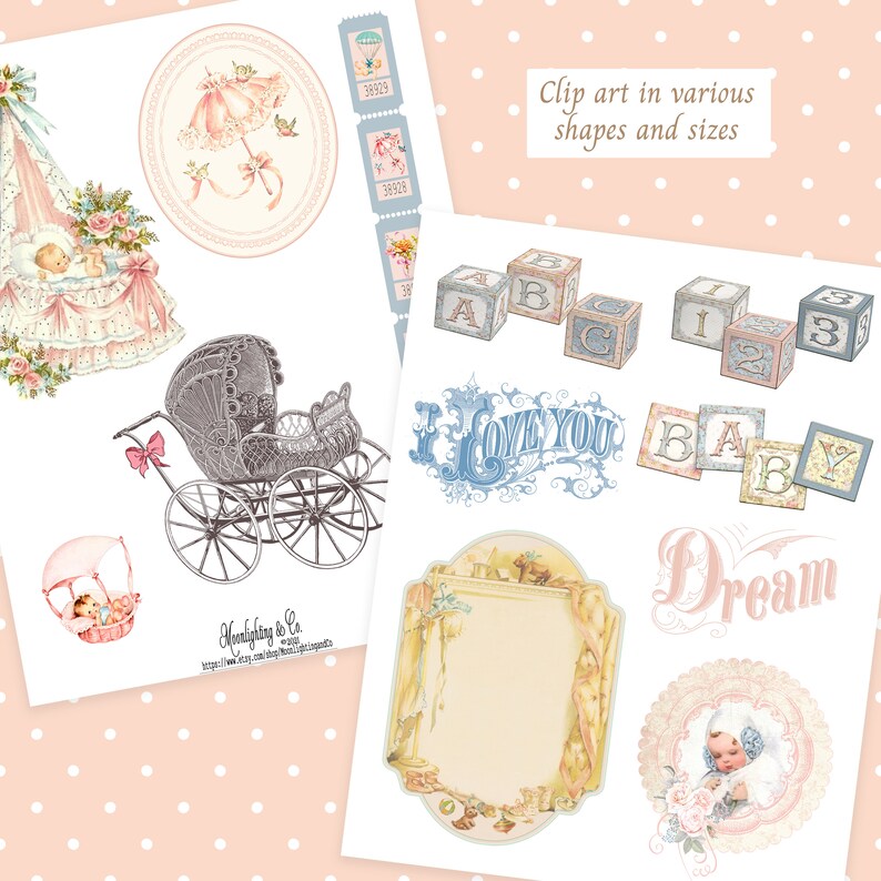 Shabby Chic Baby Girl Digital Clip Art, Scrapbook, Instant Download ...