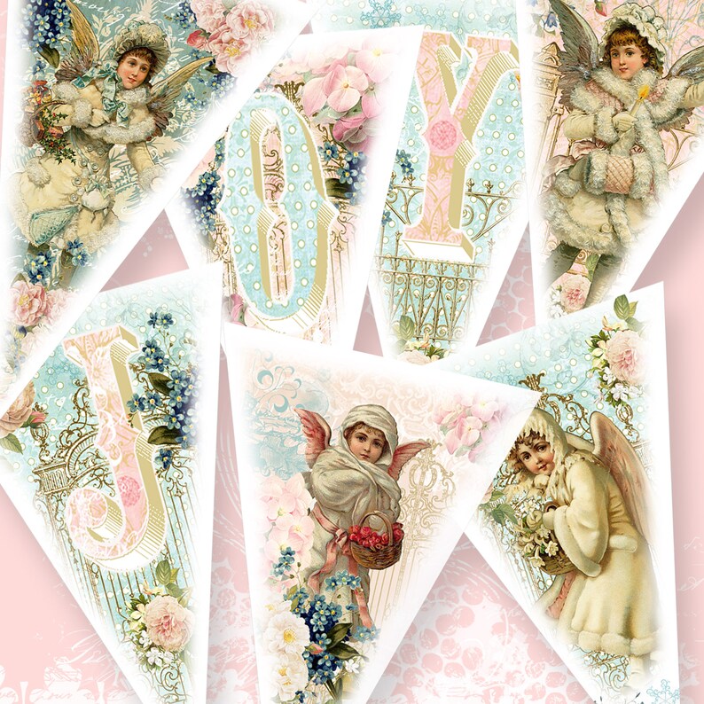 Printable Christmas Angel Shabby Chic Banner Party Banner Paper ...