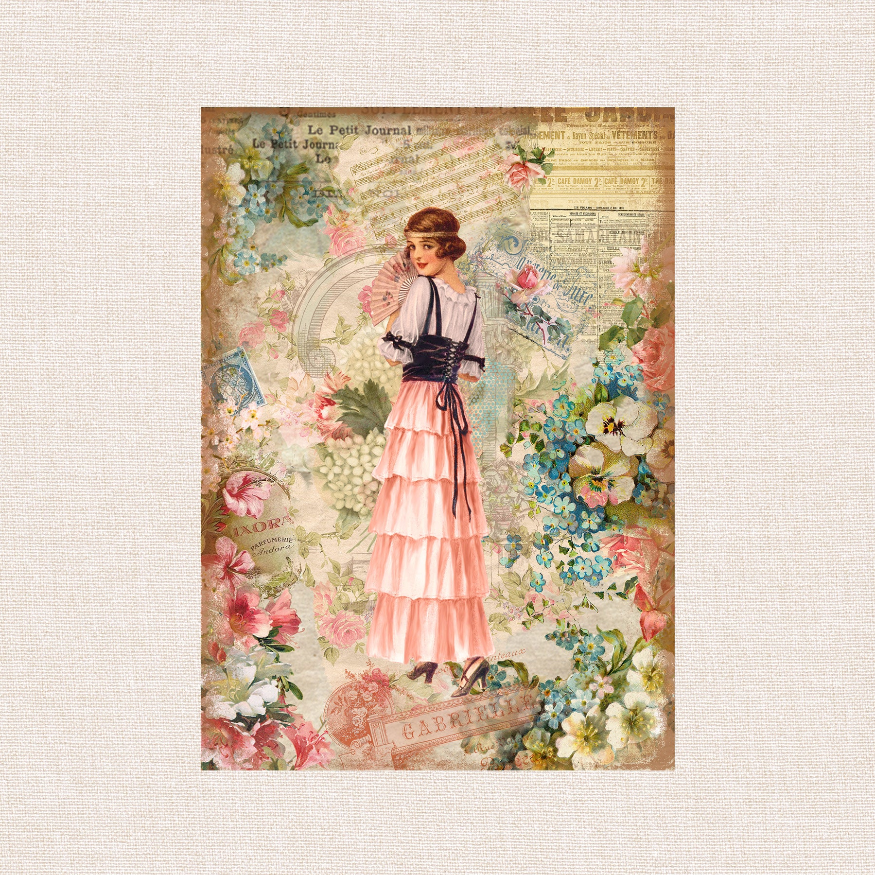 Victorian Edwardian Lady Shabby Chic Pink Lady Print Romantic Vintage ...