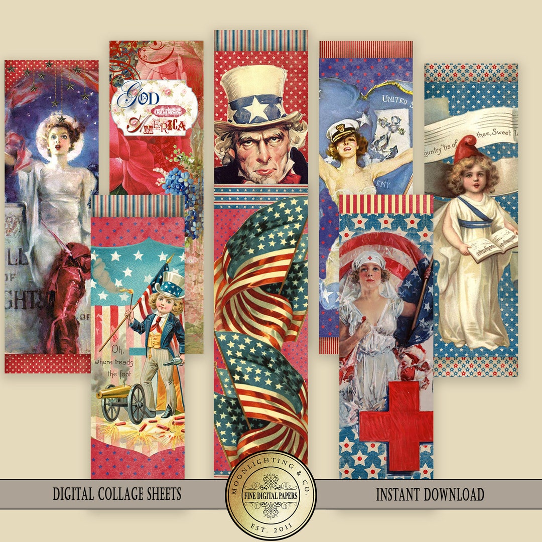 Independence Day Bookmarks, Patriotic, Printable, Vintage, Digital ...