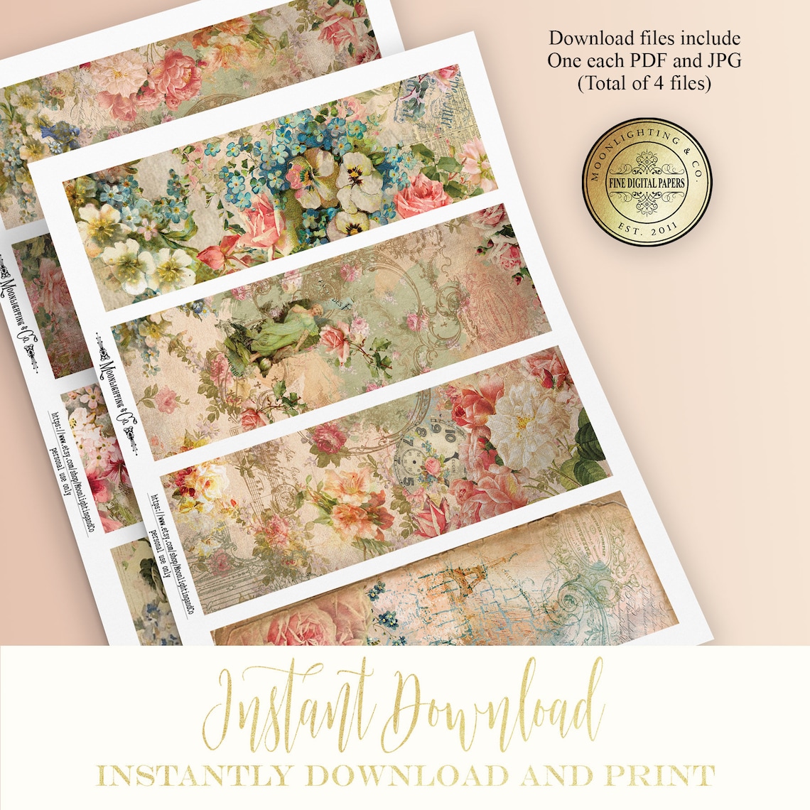 Vintage Flowers Bookmarks Printable Digital Collage Sheet - Etsy