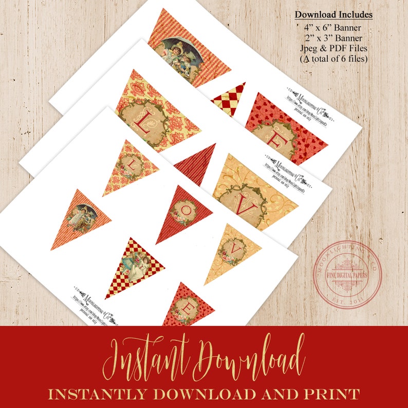 Valentine Banner, Love, Vintage, Pennants, Digital, Paper Goods ...