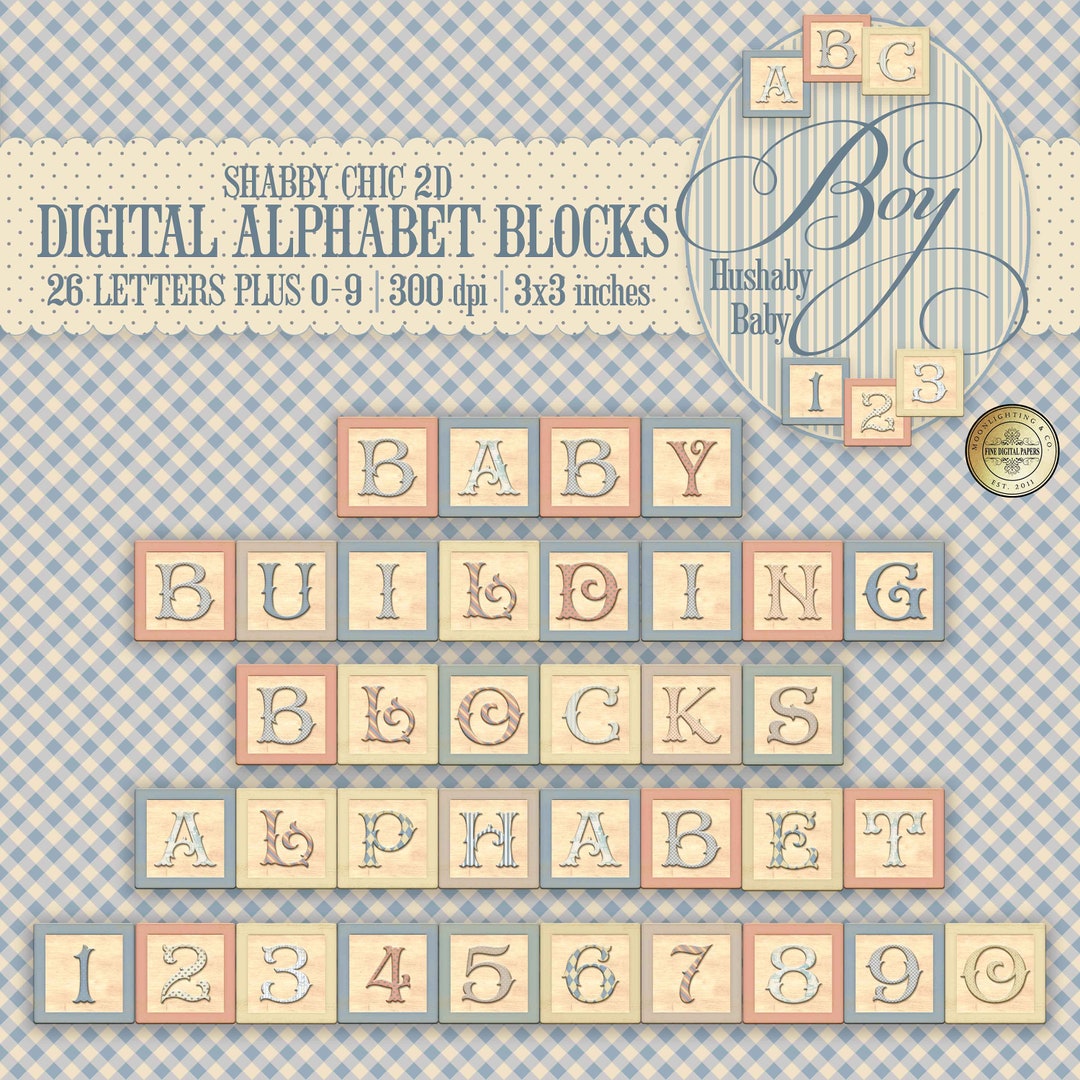BUILDING BLOCKS ALPHABET 2D Shabby Chic Numbers Clip Art Baby Clipart ...