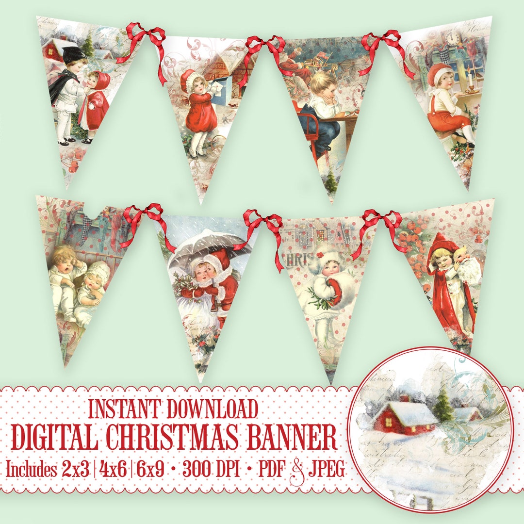 Christmas Banner, Vintage, Printable, Decorations, Holiday, Décor ...