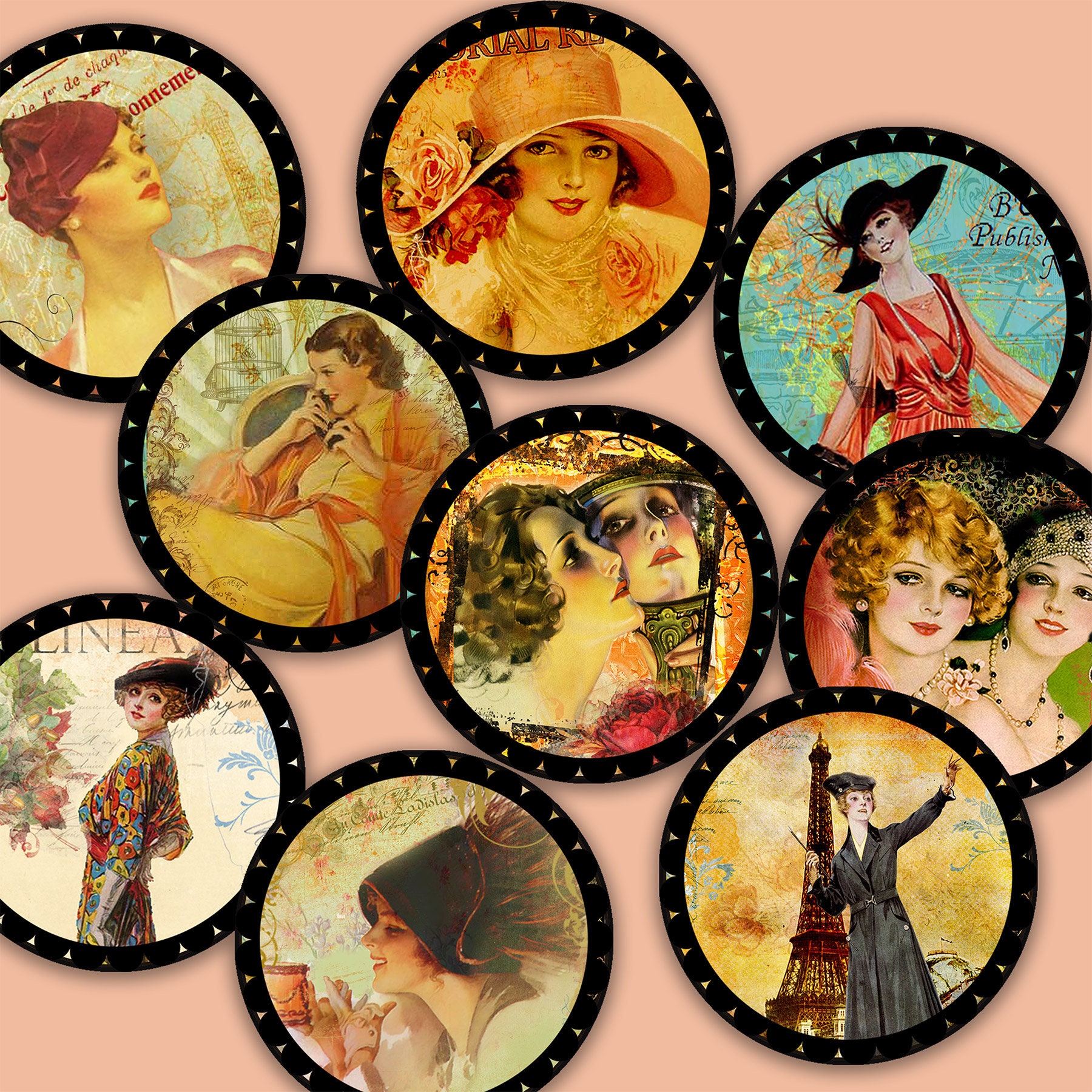 Art Deco Tags Printable Stickers Digital Collage Sheet Hang - Etsy