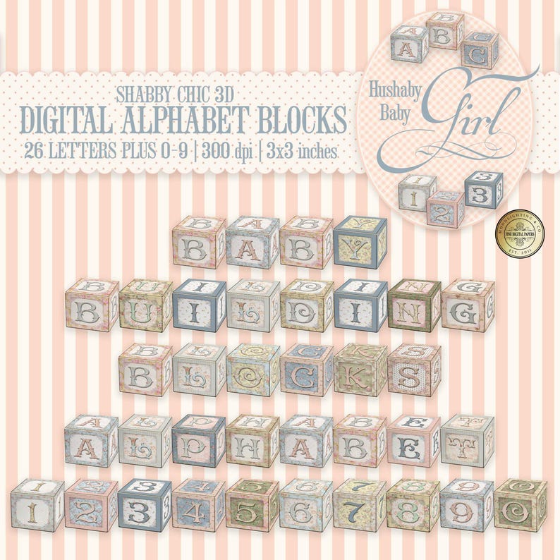BUILDING BLOCKS ALPHABET 3D Shabby Chic Numbers Clip Art Baby Clipart ...